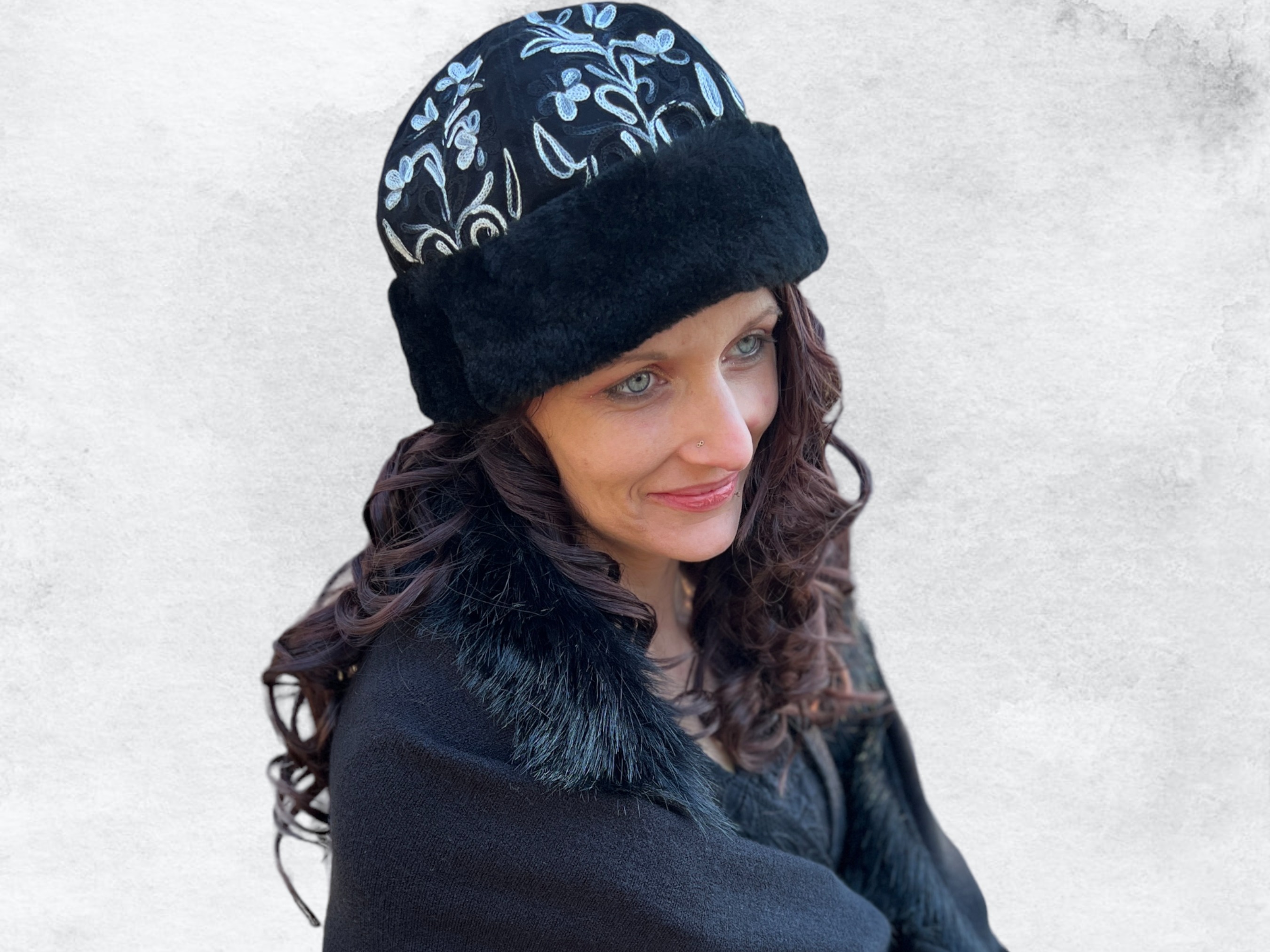 Handmade Suede Embroidered Lamb's Wool Hat | Inspire Uplift