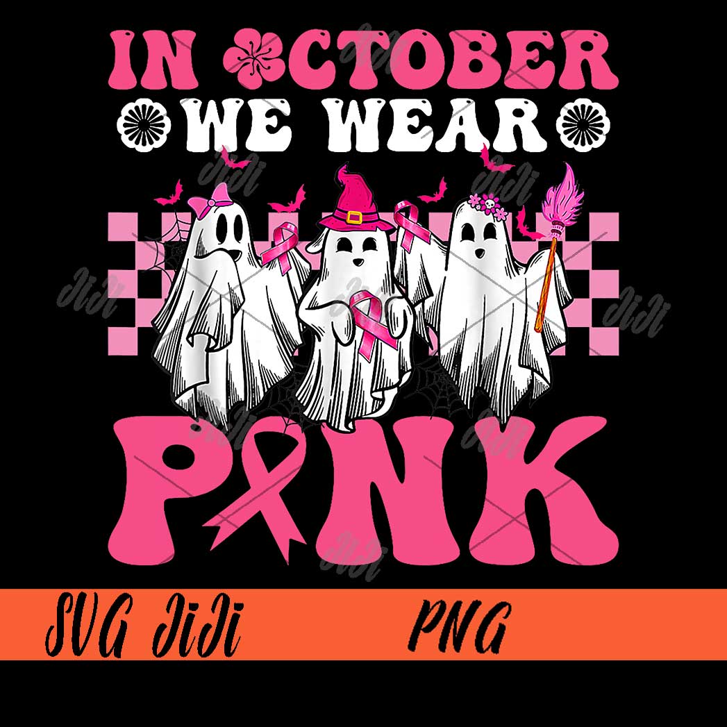 In October We Wear Pink Ghosts PNG, Ghost Breast Cancer PNG, | Inspire ...