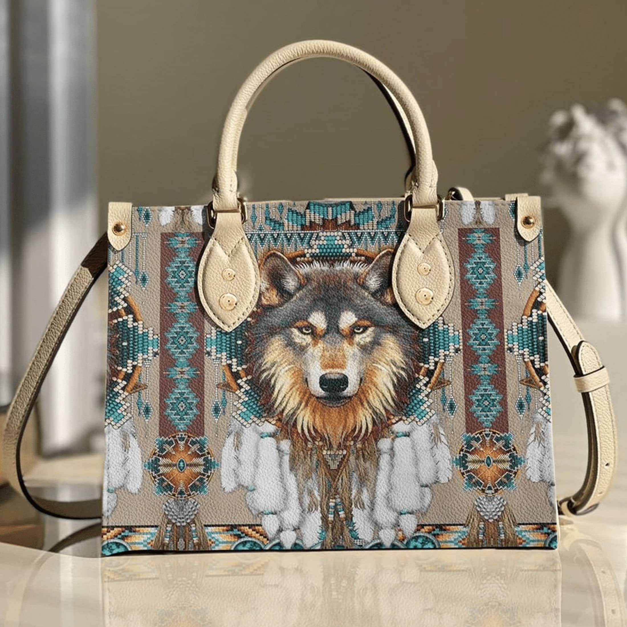 Native Wolf Leather Bag, Wolf Handbag, Custom Leather Bag, | Inspire Uplift