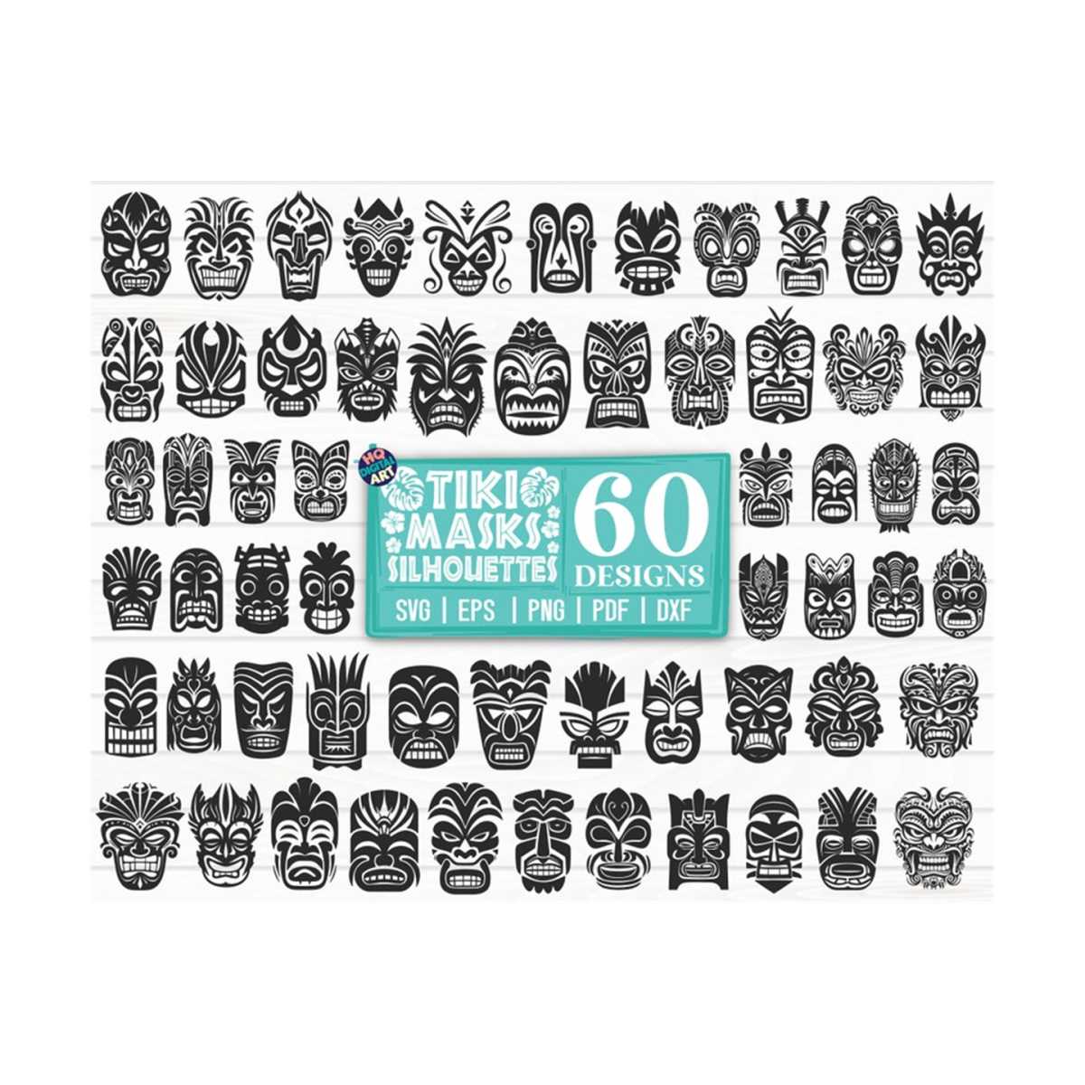 60 Tiki Masks Silhouettes SVG Bundle / Cut File / Clipart / | Inspire ...