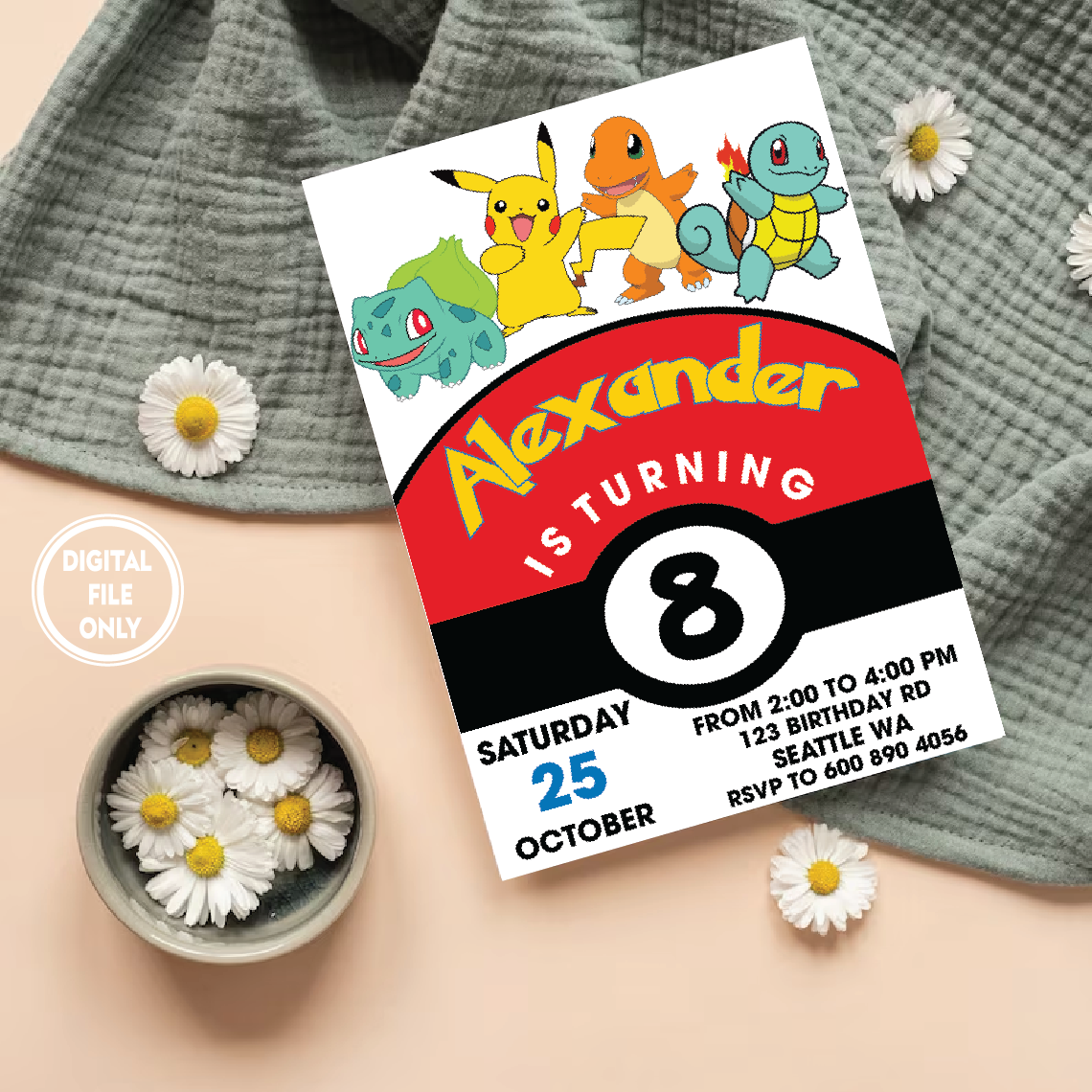 Personalized File Pokemon Birthday Invitation, Pokemon Evite | Inspire ...