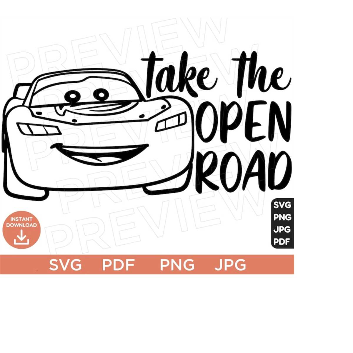 Take The Open Road Lightning McQueen Cars Vector Svg, Cars - Inspire Uplift