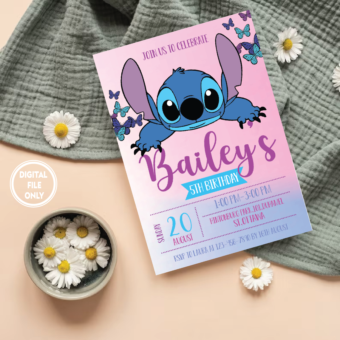Personalized File Stitch Birthday Invitation, Printable Birt | Inspire ...