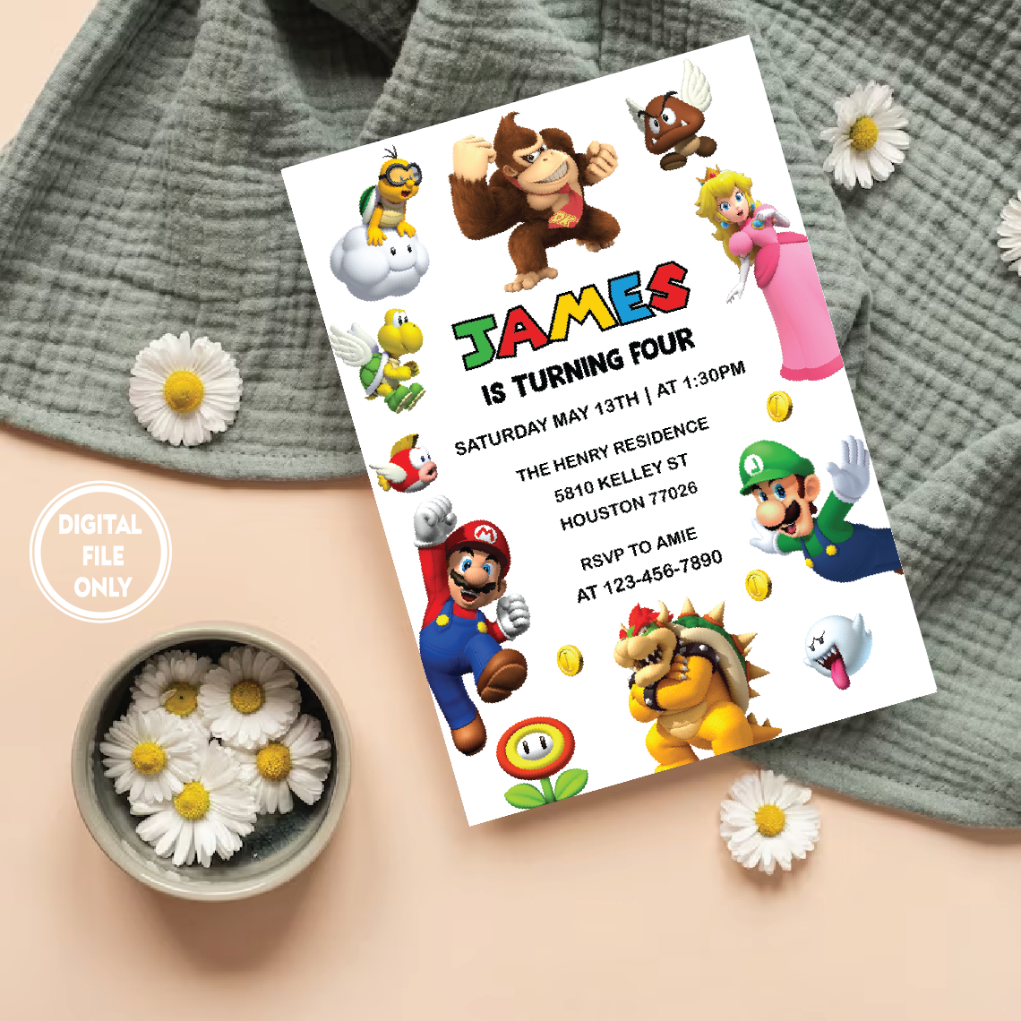 Personalized File Mario Bros Invitation, Super Mario Birthda | Inspire ...