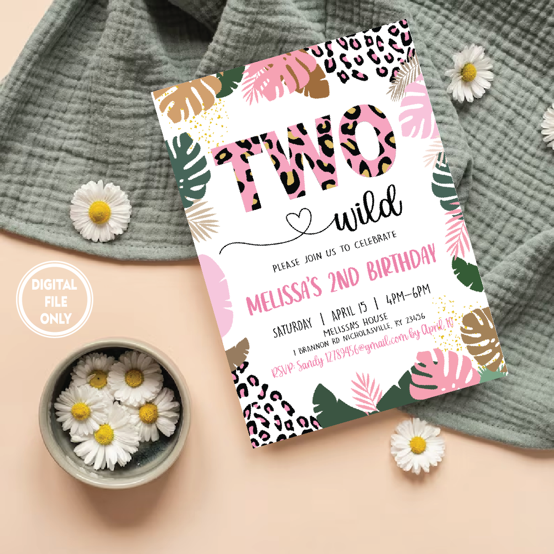 Personalized File Two Wild Birthday Invitation for Girl Png, - Inspire ...