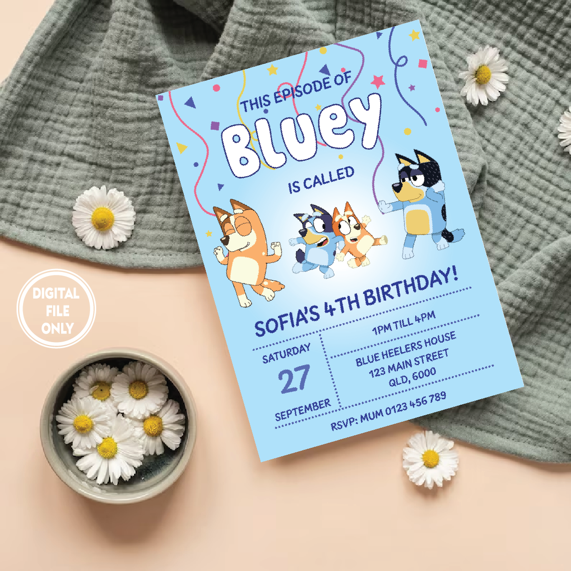 Personalized File Bluey Invitation, Digital Invite, Editable | Inspire ...