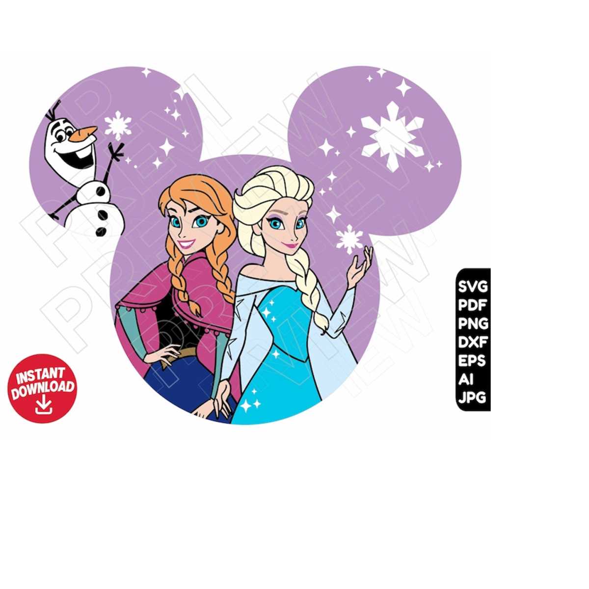 Frozen Ana Elsa SVG ears Olaf clipart png dxf , cut file lay - Inspire ...