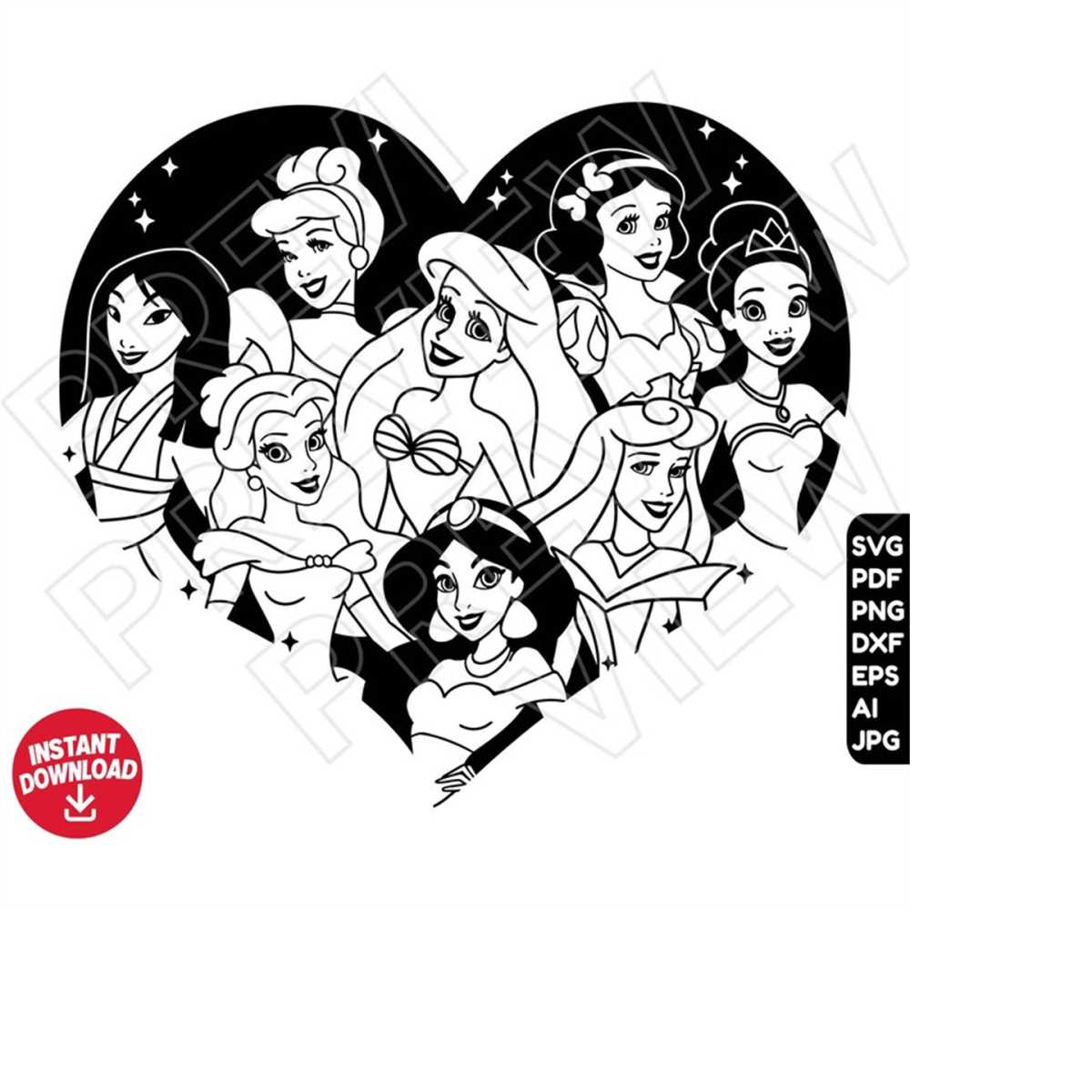 All princesses SVG , Ariel Snow white belle jasmine aurora t | Inspire ...