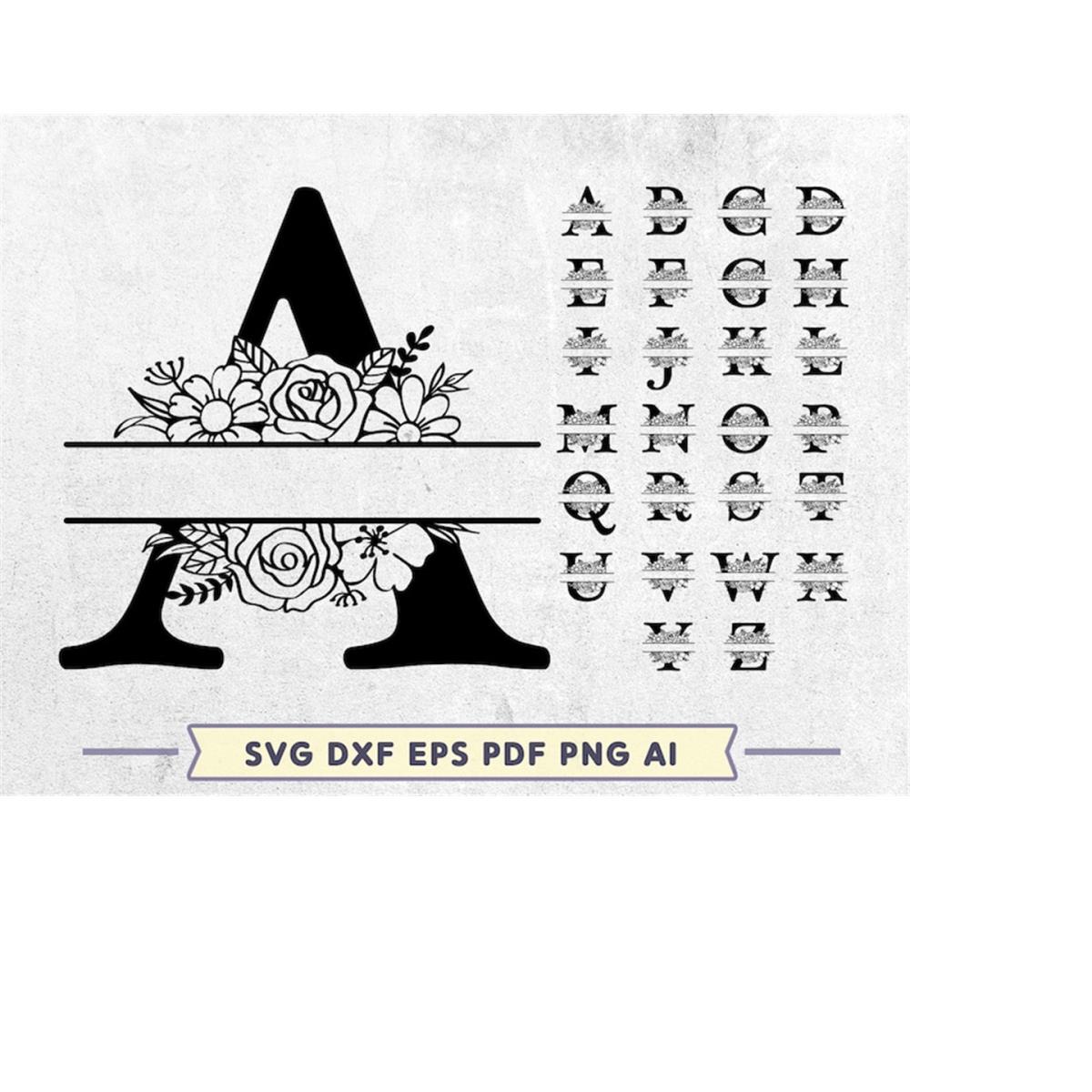 Floral Monogram Alphabet, Split Monogram SVG Cut Files, Dxf | Inspire ...