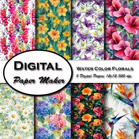 Water color floral designs. Seamless 300 dpi, 12 x 12 inch t | Inspire ...