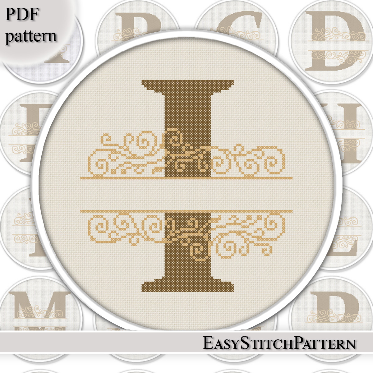 Monogram cross stitch pattern* DIY* Letter I cross stitch* - Inspire Uplift