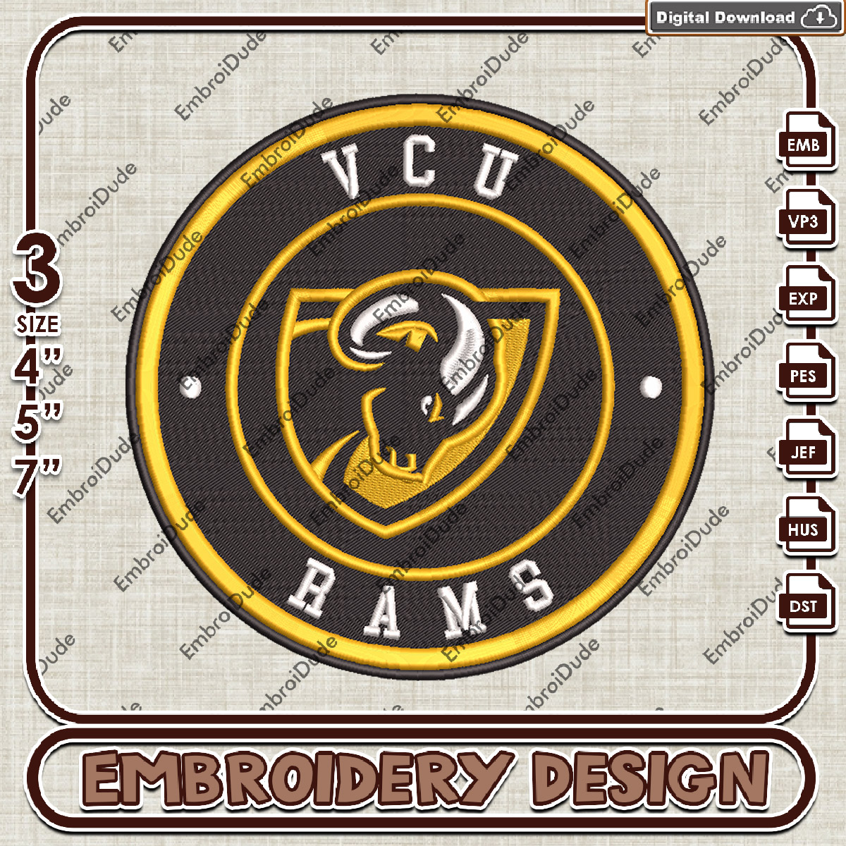 NCAA Logo Embroidery Files, NCAA VCU Rams, VCU Rams Embroide - Inspire ...