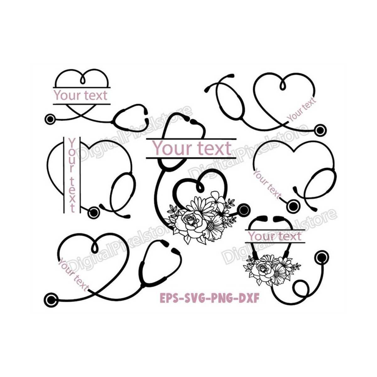 Stethoscope Split Monogram Svg Bundlestethoscope Heart Svg Inspire Uplift