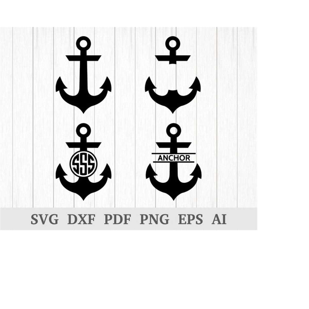 Anchor Monogram SVG, Nautical SVG, Split Anchor SVG, svg cut - Inspire Uplift