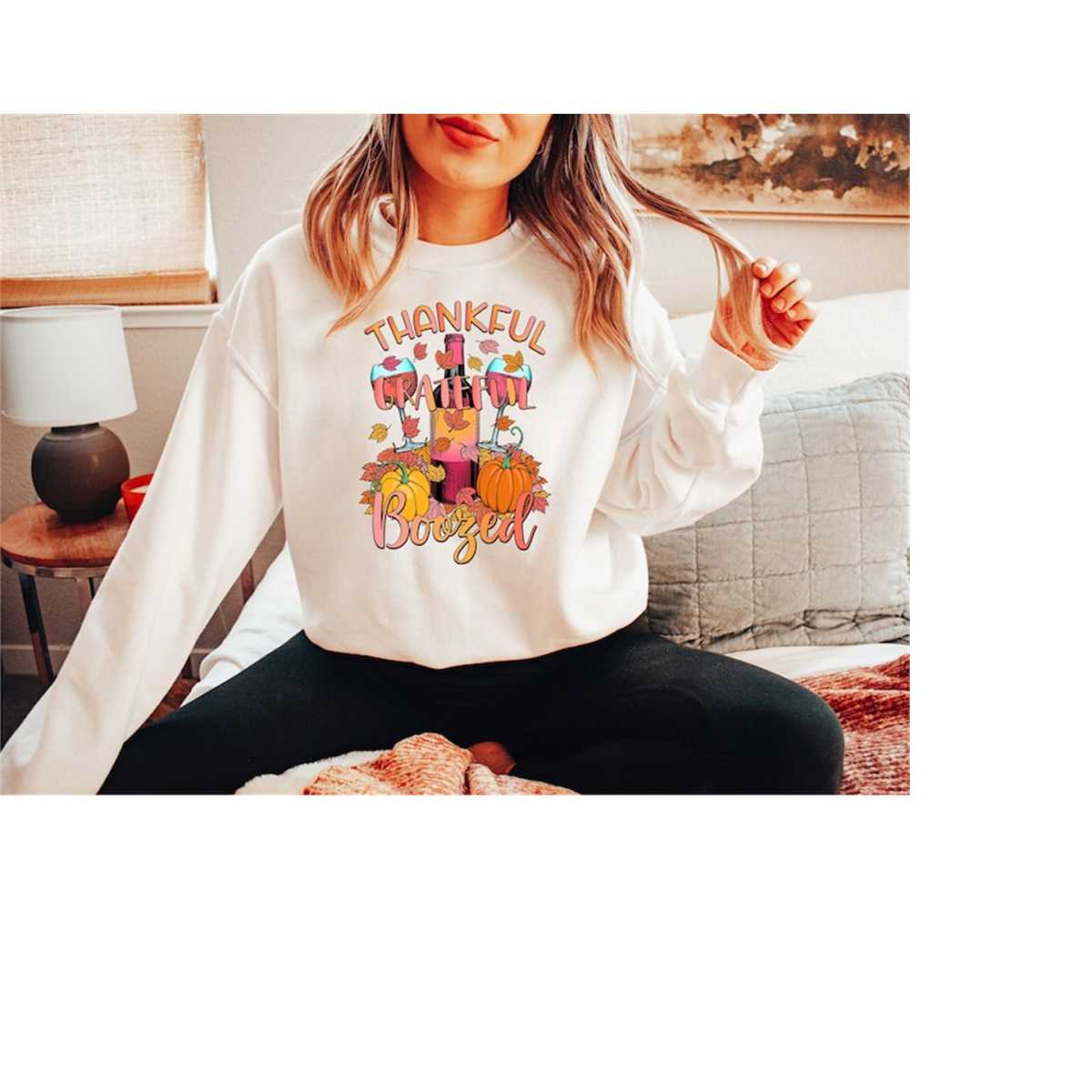 Thankful Grateful Boozed Sweatshirt, Retro Thanksgiving Shir | Inspire ...