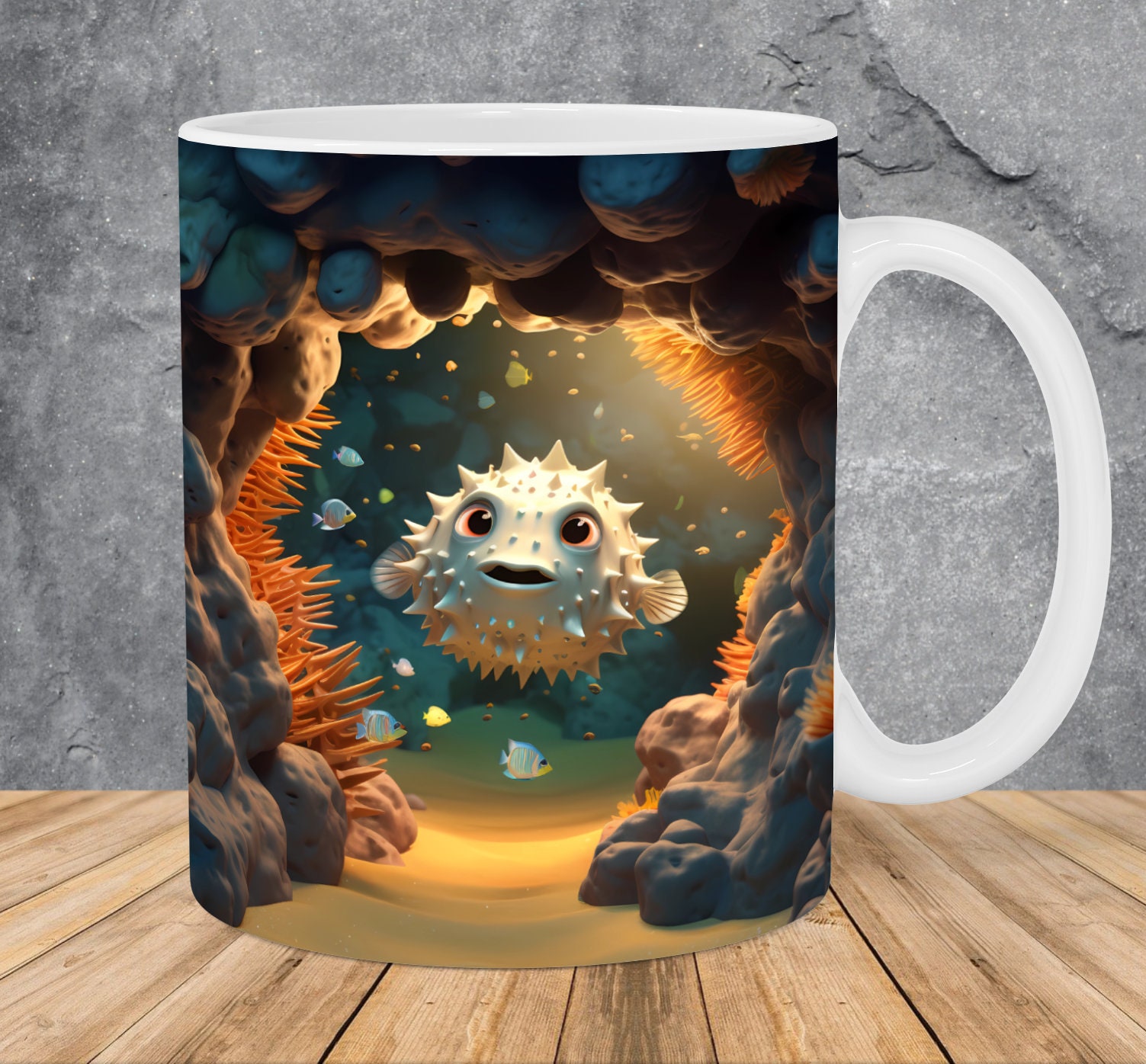 3D Pug Dog Blue Rose Hole In A Wall Mug | Inspire Uplift