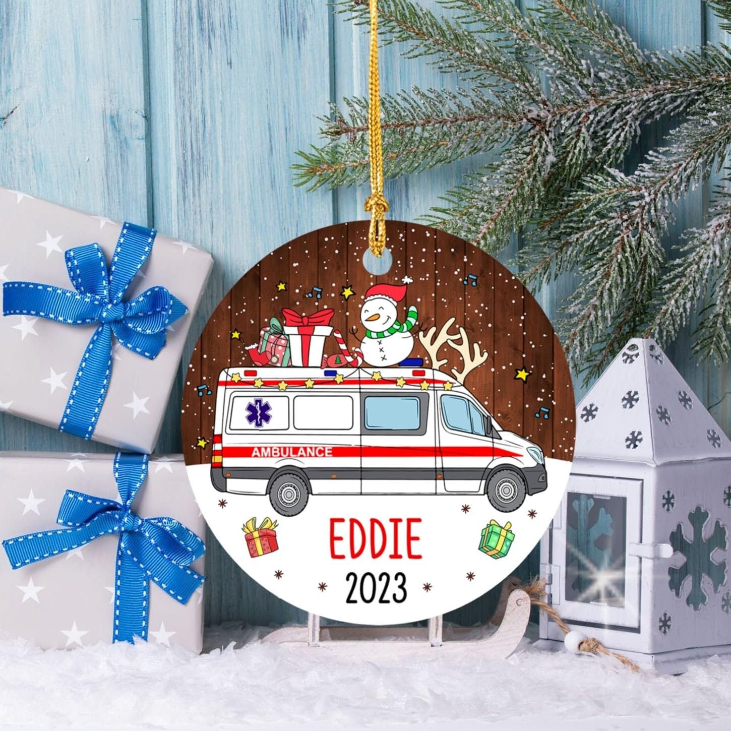Personalized Ambulance Christmas Ornament with Custom Name - Inspire Uplift