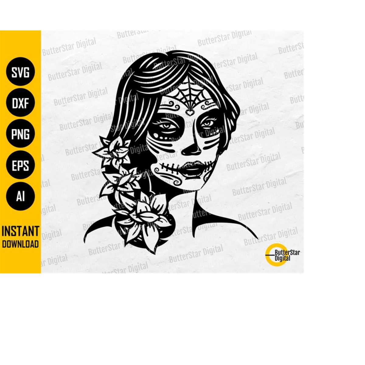 Floral Sugar Skull Girl SVG | Catrina SVG | Calavera SVG | D | Inspire ...