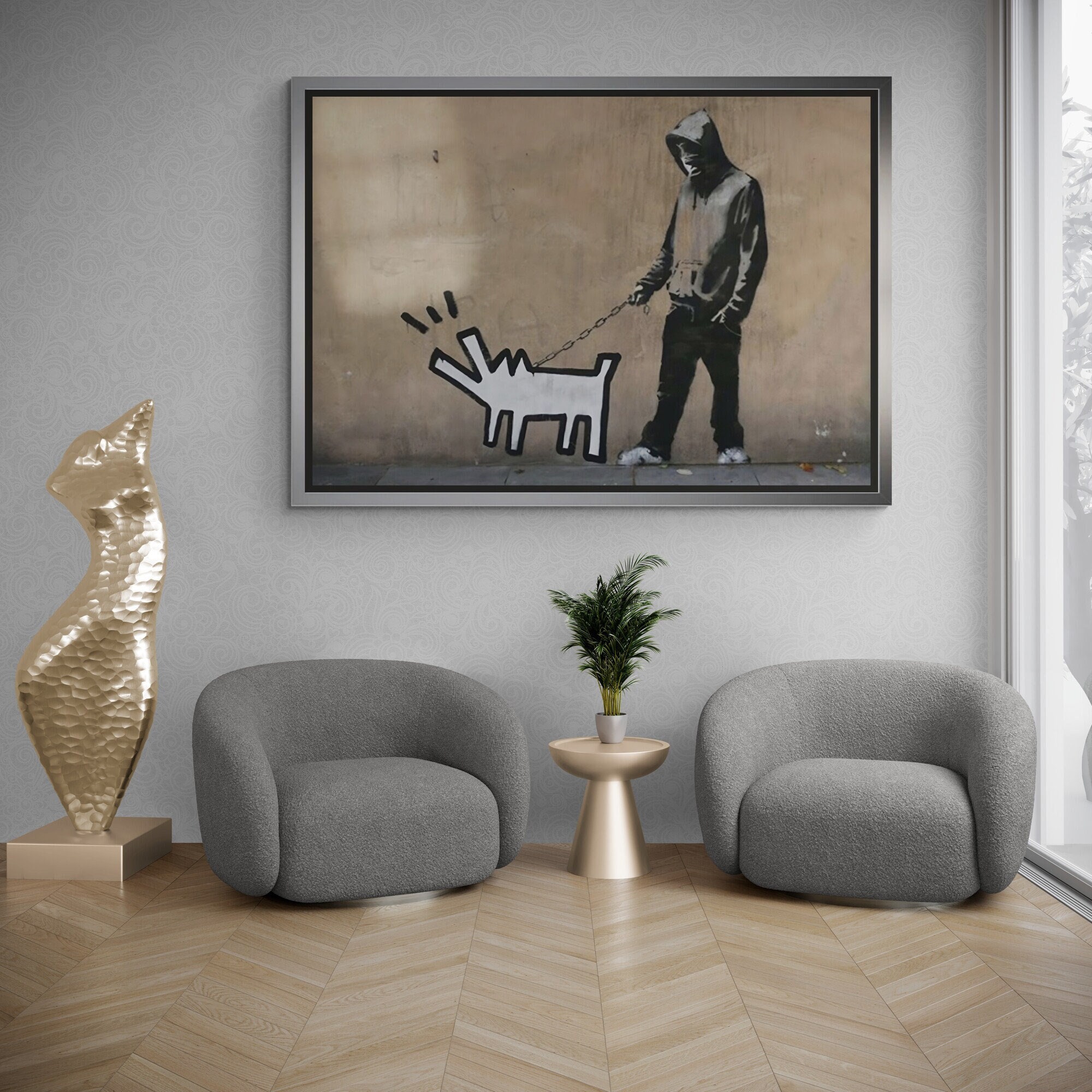 Banksy Barking Dog Framed Canvas, Graffiti Wall Art, Barking | Inspire ...