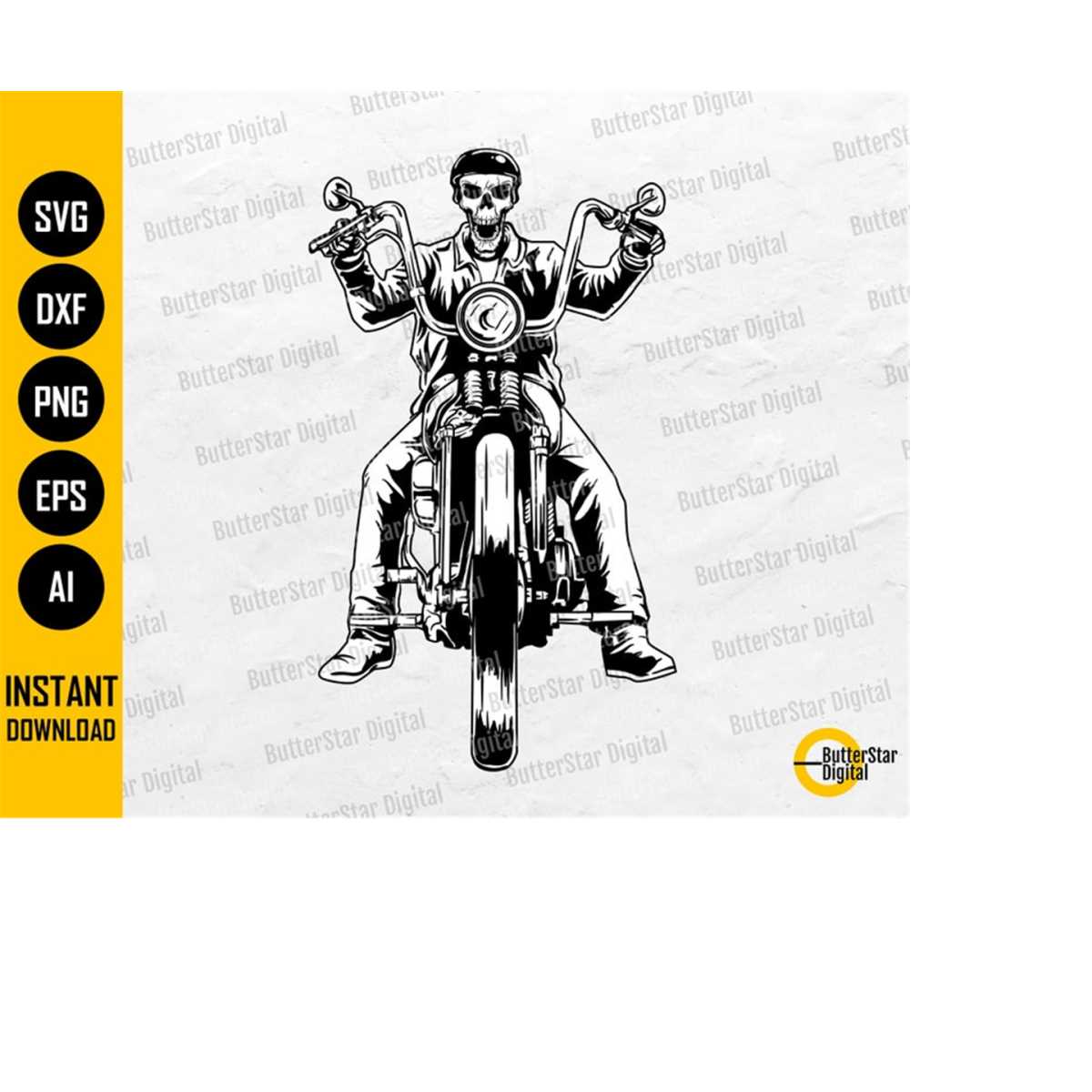 Skeleton Riding Motorcycle SVG | Skull Biker SVG | Motorbike | Inspire ...