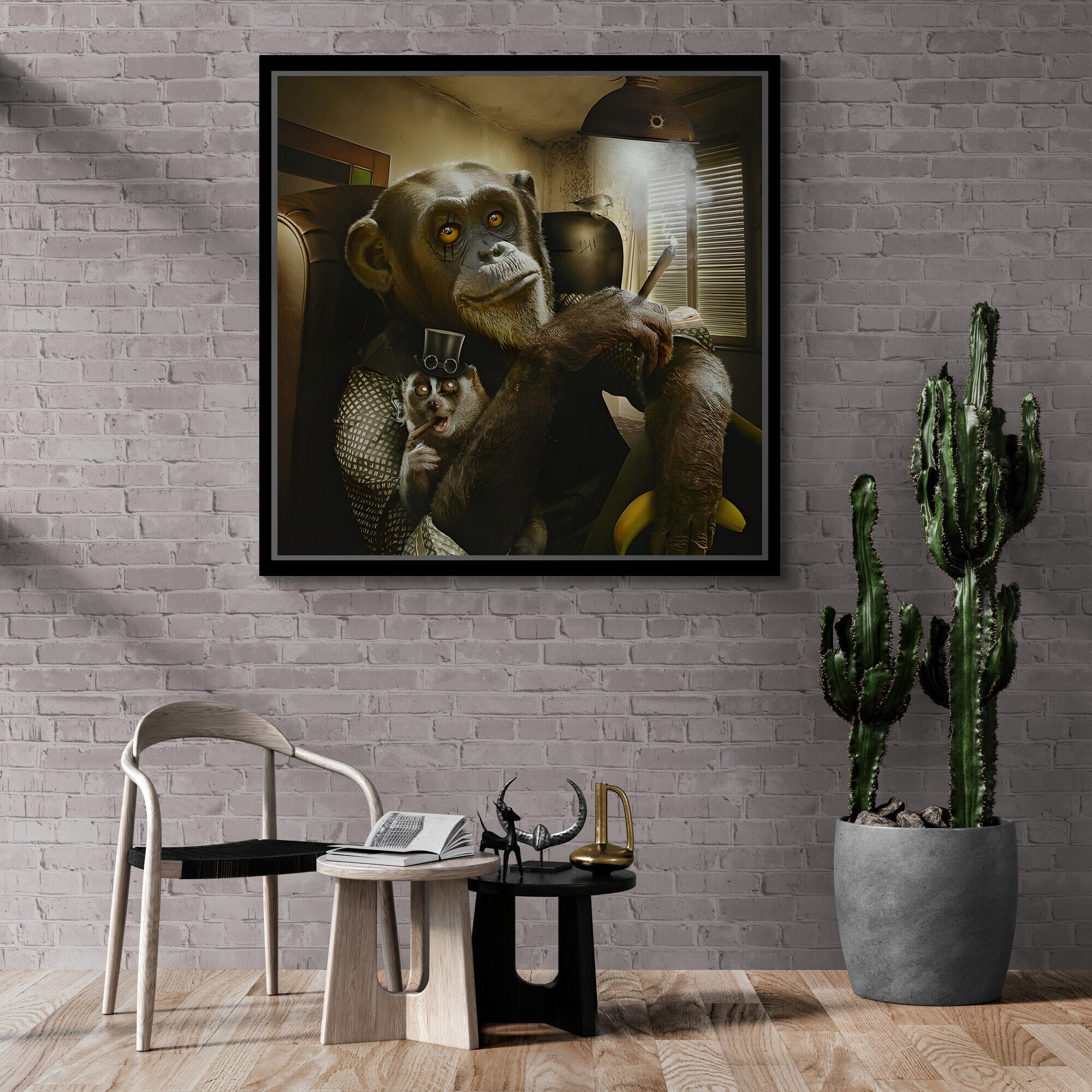 Cigar Smoking Monkey Wall Art, Smoking Monkey Framed Canvas, | Inspire ...