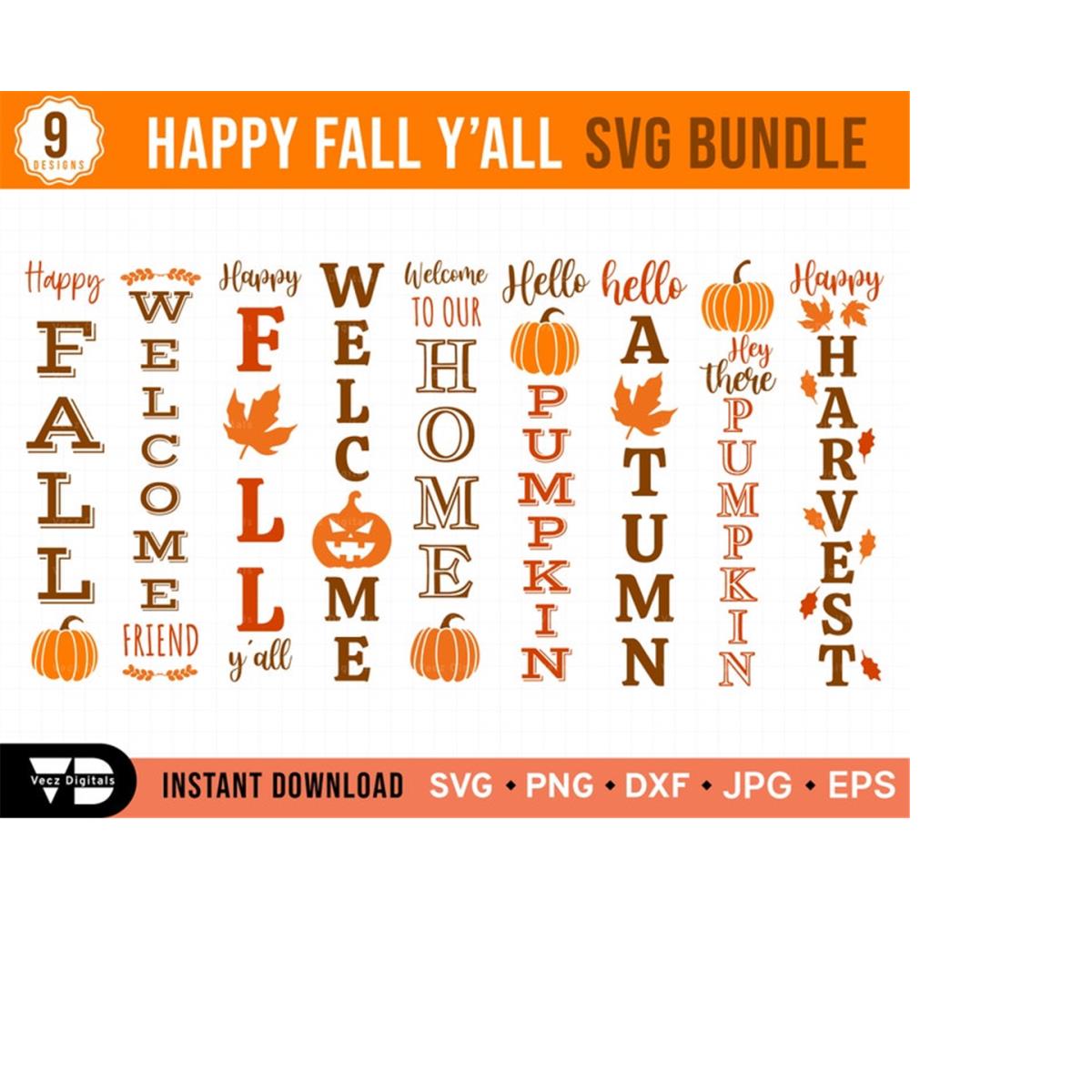 Happy Fall Y'all Porch Sign SVG, Welcome Porch Sign SVG Bund | Inspire ...