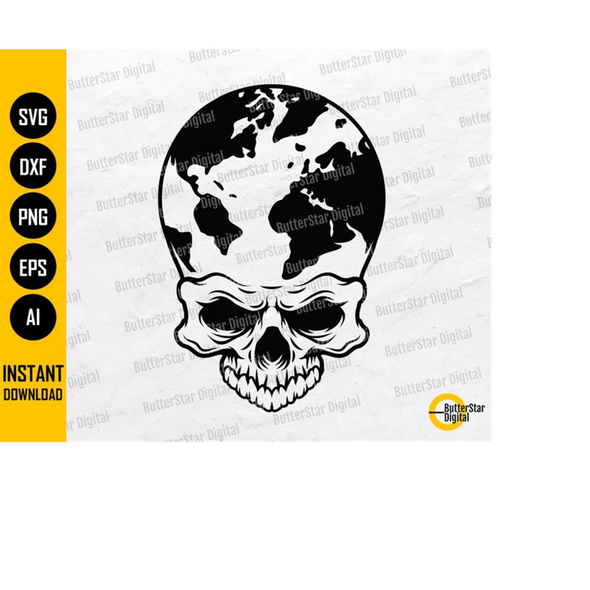 Earth Skull SVG | Globe SVG | Space T-Shirt Decal Tattoo Sti | Inspire ...