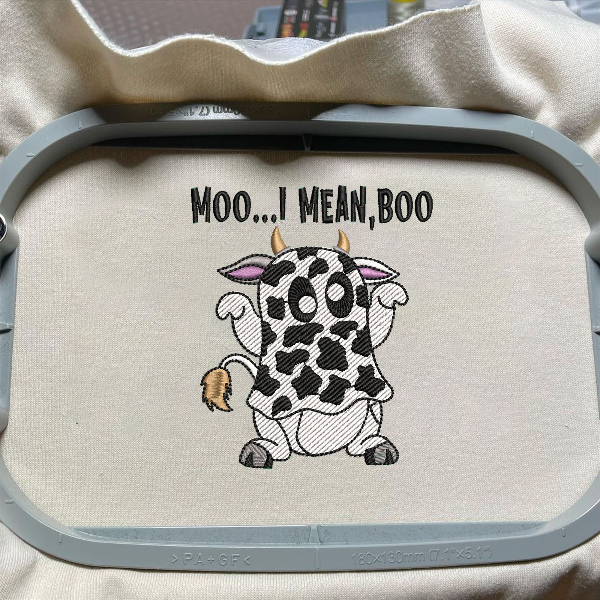 Moo I Mean Boo Embroidery Machine Design, Funny Animal Ghost - Inspire ...