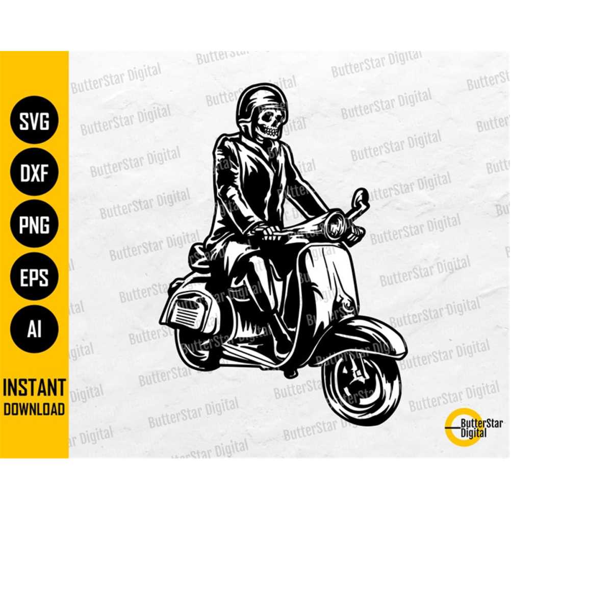 Skeleton Riding Scooter SVG | Skull Biker SVG | Motorcycle S | Inspire ...