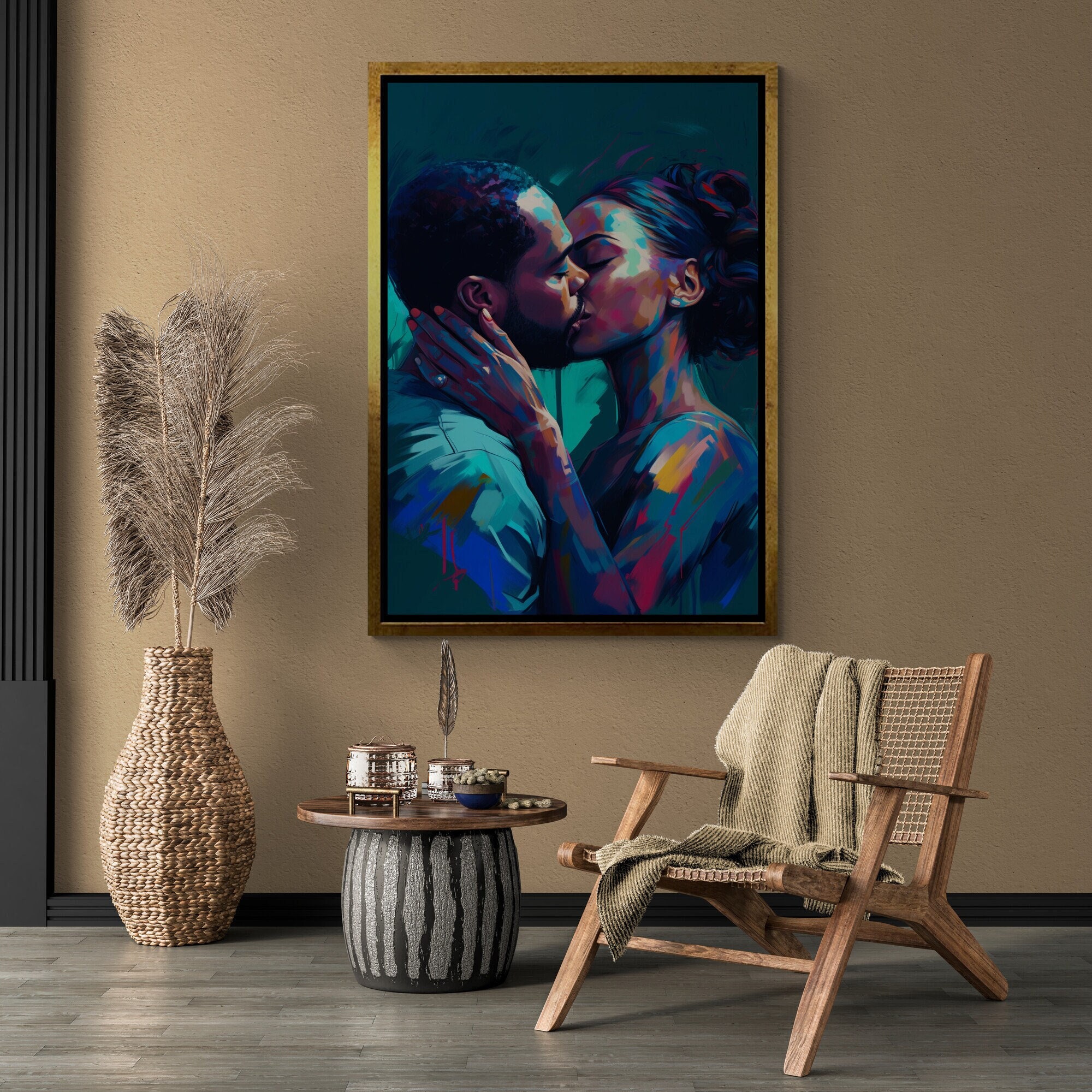 Romantic Couple Wall Art, Romantic Couple Kissing Framed Can | Inspire ...