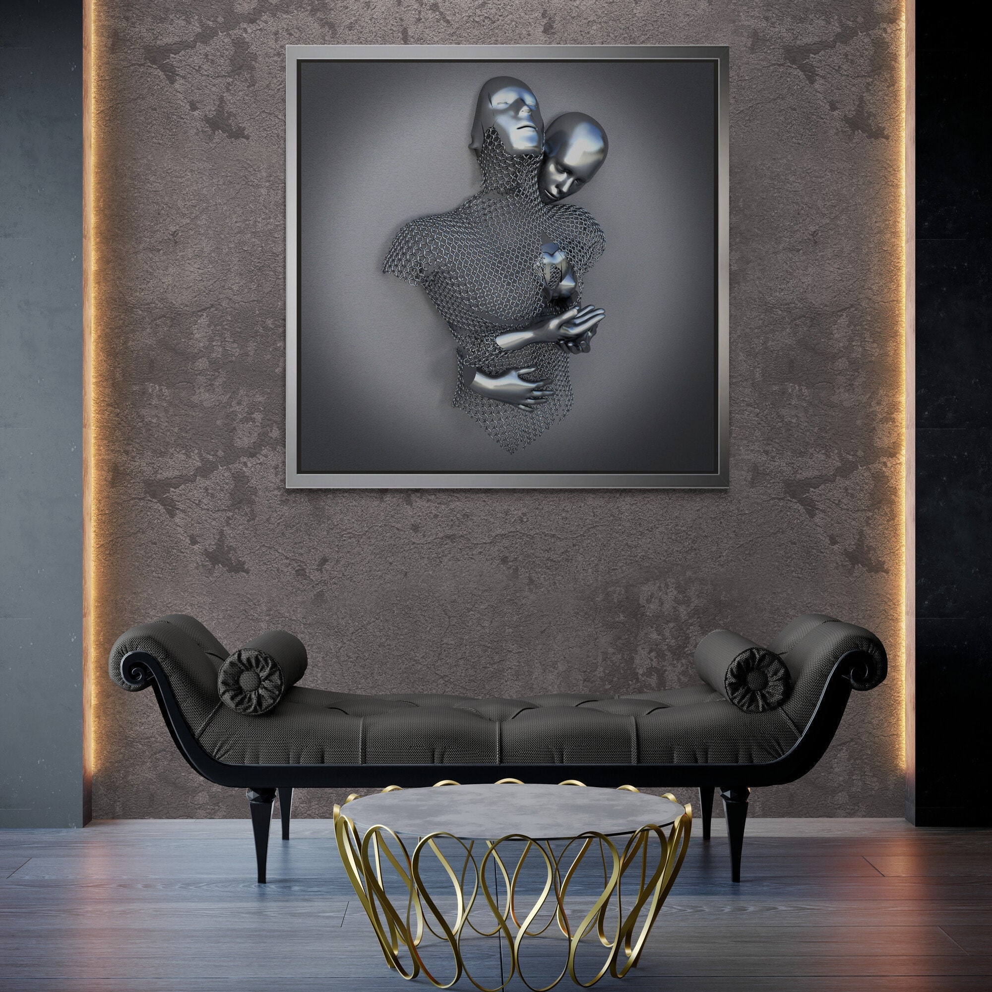 Silver Metallic Love Framed Canvas, Metallic Hugging Wall Ar | Inspire ...