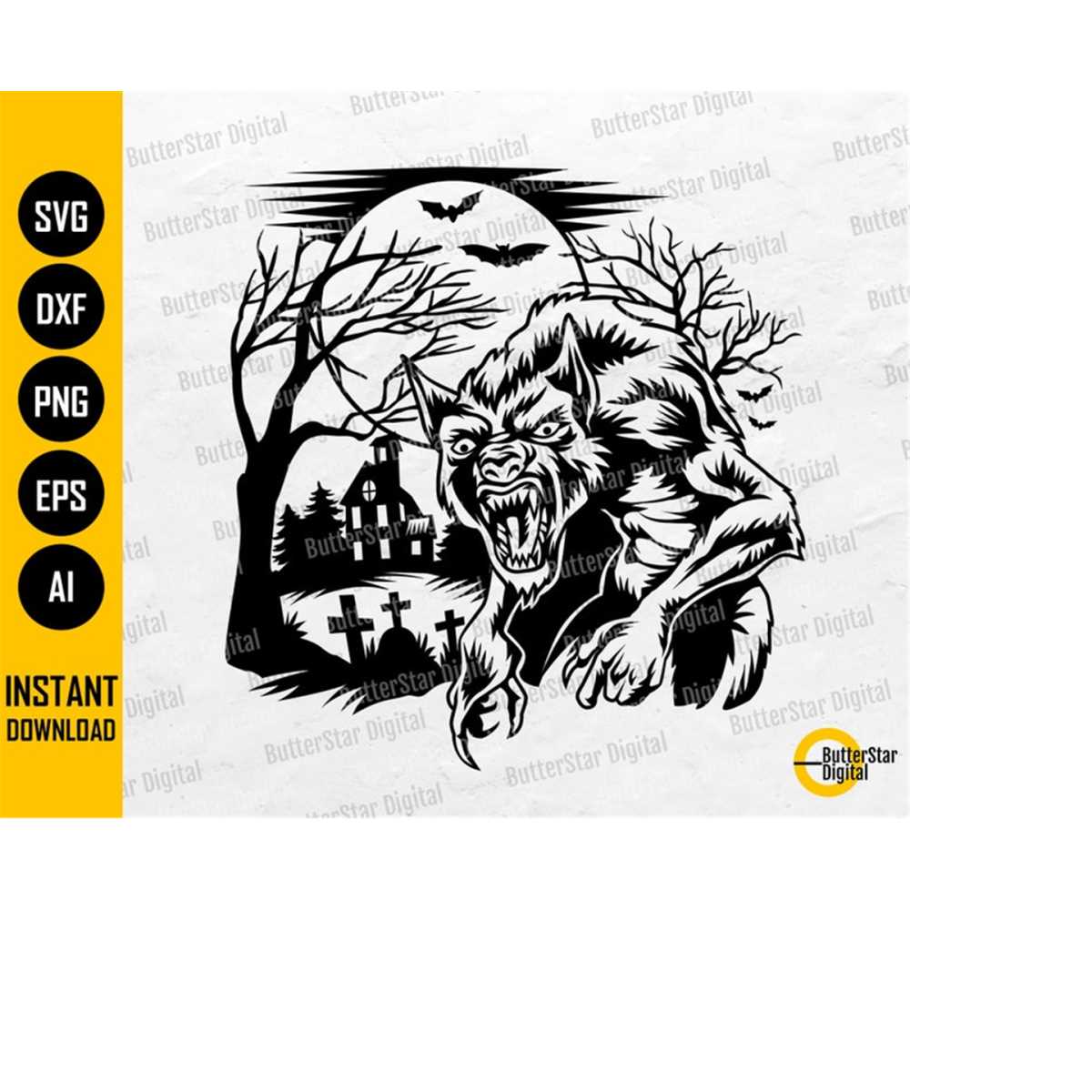 Werewolf Scene SVG | Halloween Monster Wall Decals Sticker D | Inspire ...