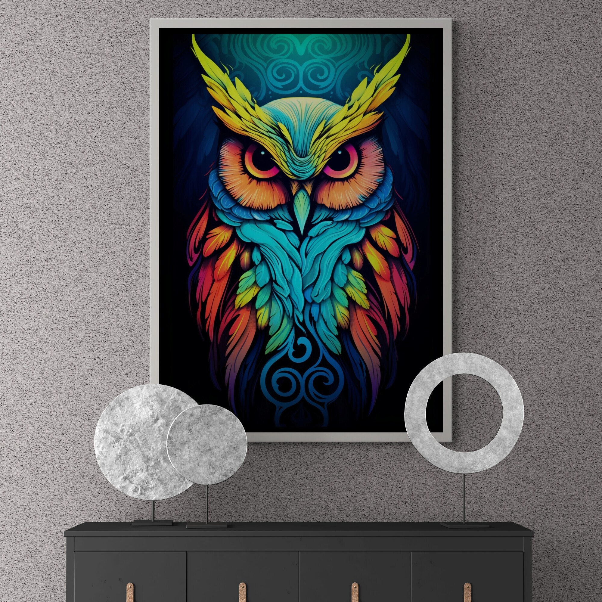 The Owl Framed Canvas, Abstract Owl Wall Art, Pop Art Owl Ca | Inspire ...