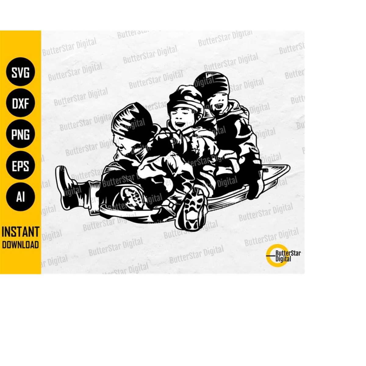 Kids Sledding SVG | Winter SVG | Snow Sled Illustration Draw | Inspire ...