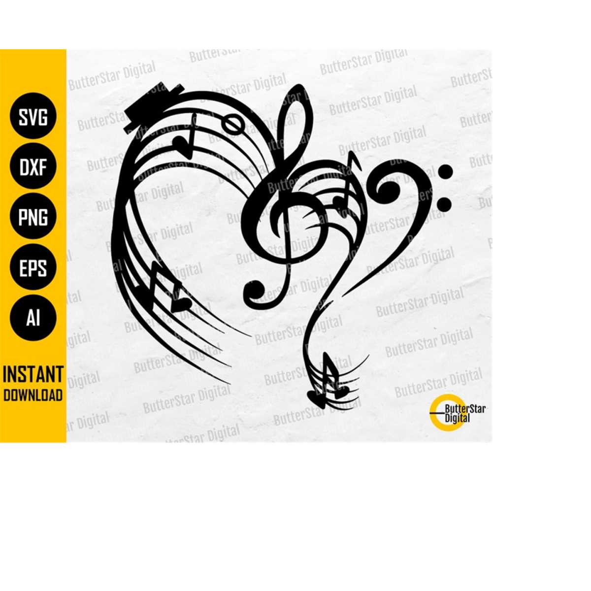 Music Notes Heart SVG | Love SVG | Treble Clef Sheet Musical | Inspire ...