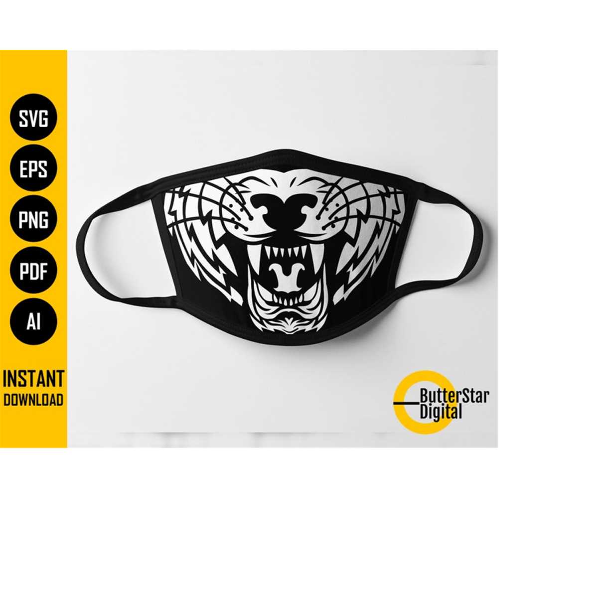 Tiger Growl Face Mask SVG | Big Cat Roar Facemask | Wild Ani | Inspire Uplift