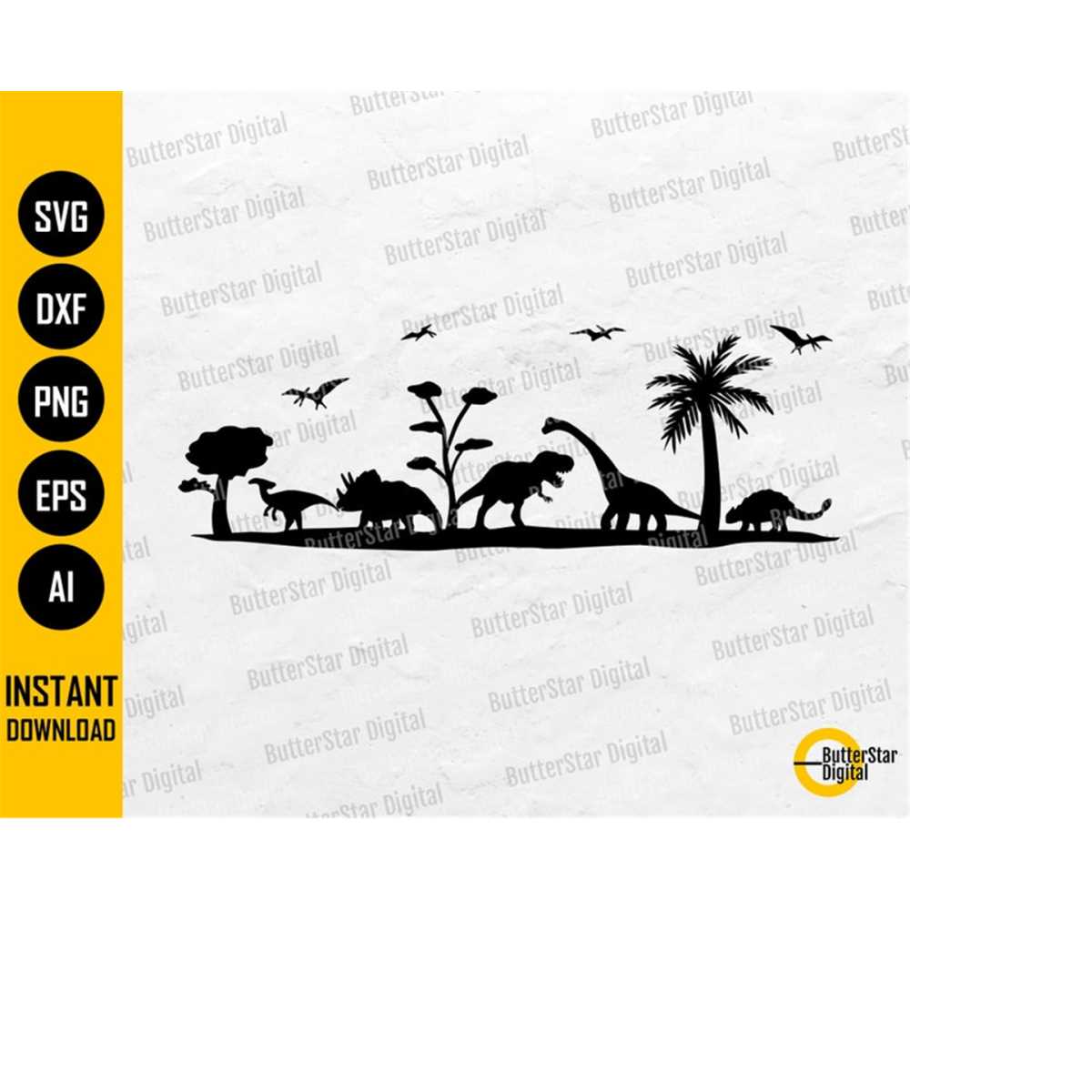 Dinosaur World SVG | Triceratops T-Rex Pterodactyl Brachiosa | Inspire ...