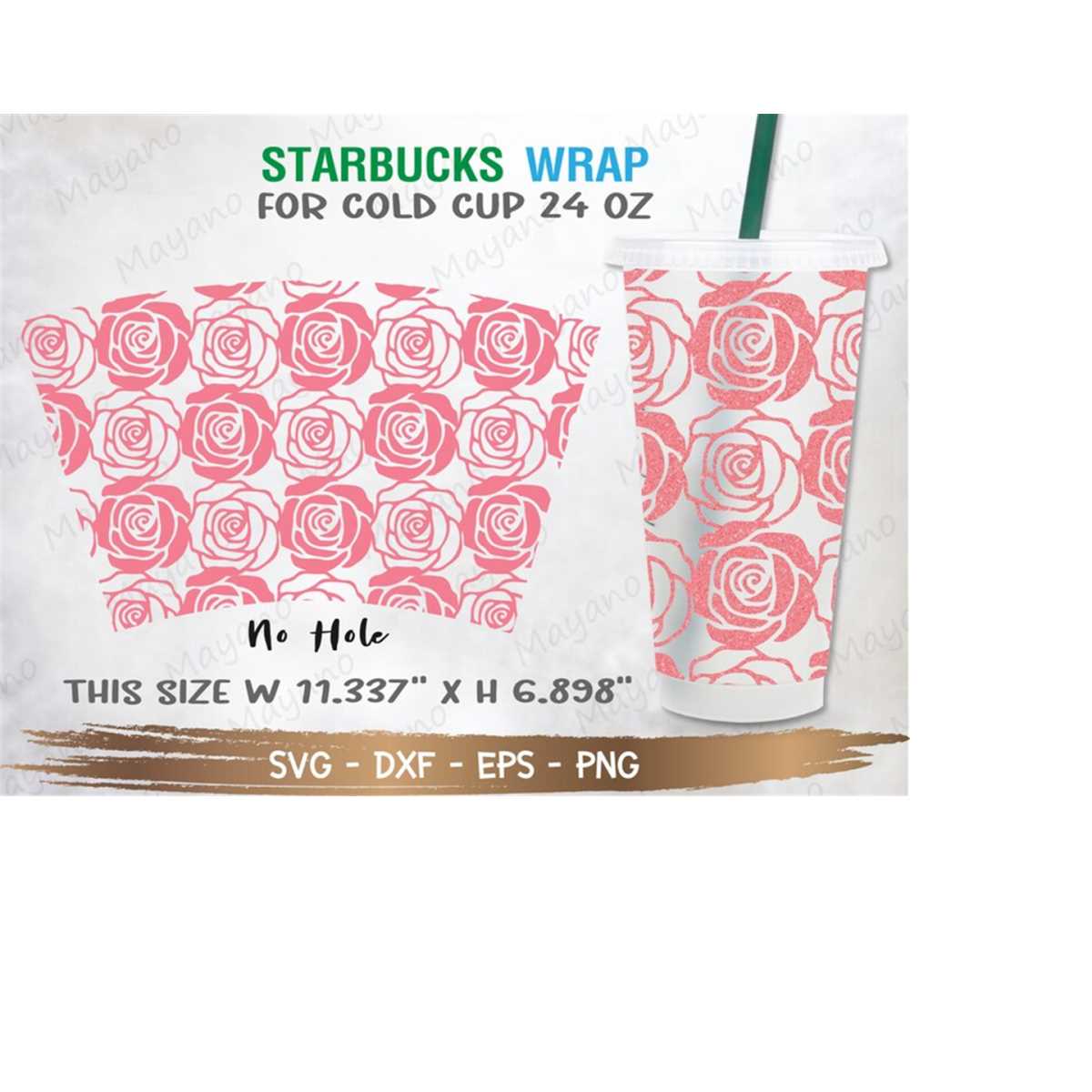 No Hole Rose Pattern Starbucks Cup SVG, Rose svg, Starbuck C | Inspire ...