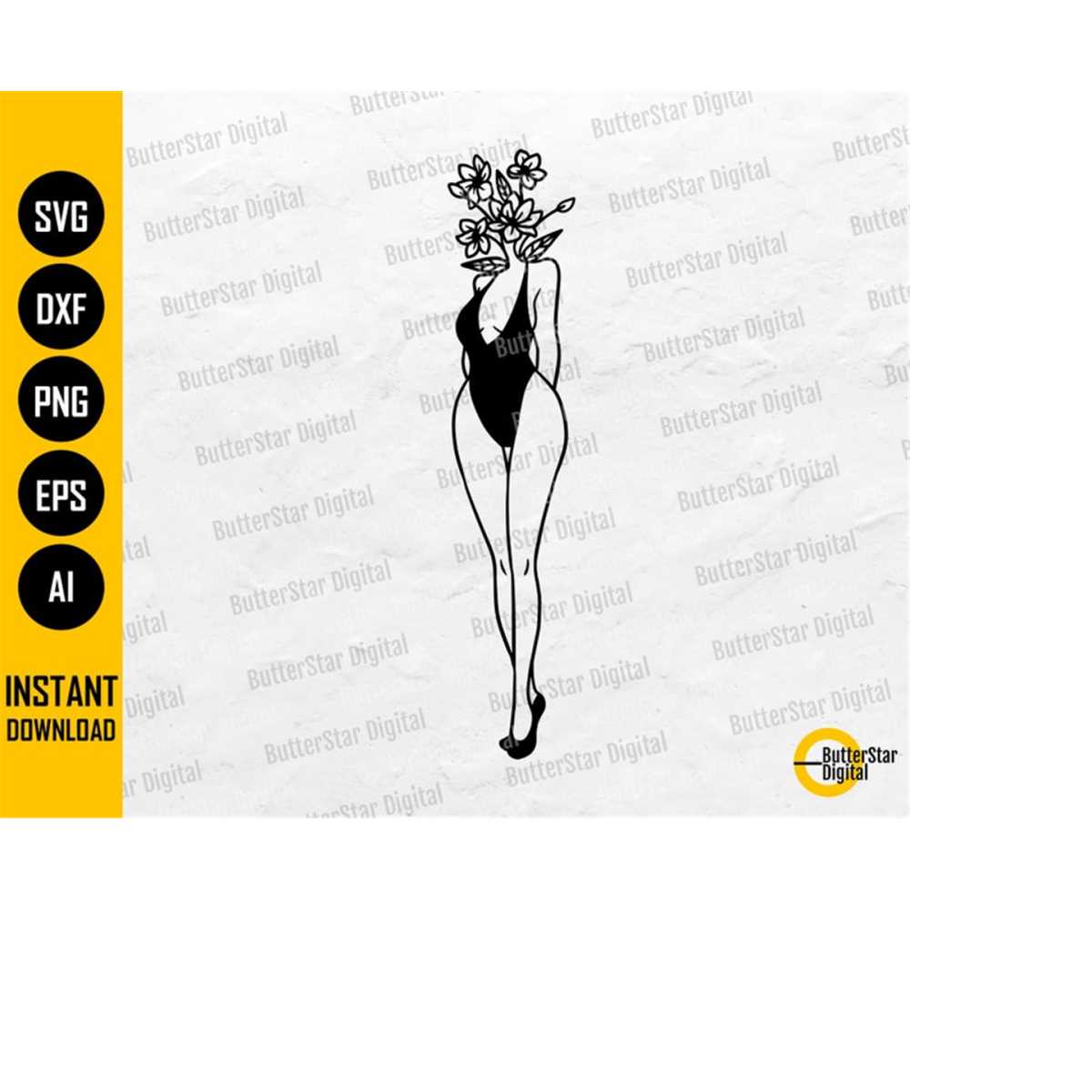 Flower Head Girl SVG | Floral Woman SVG | Bikini Model Sexy | Inspire ...