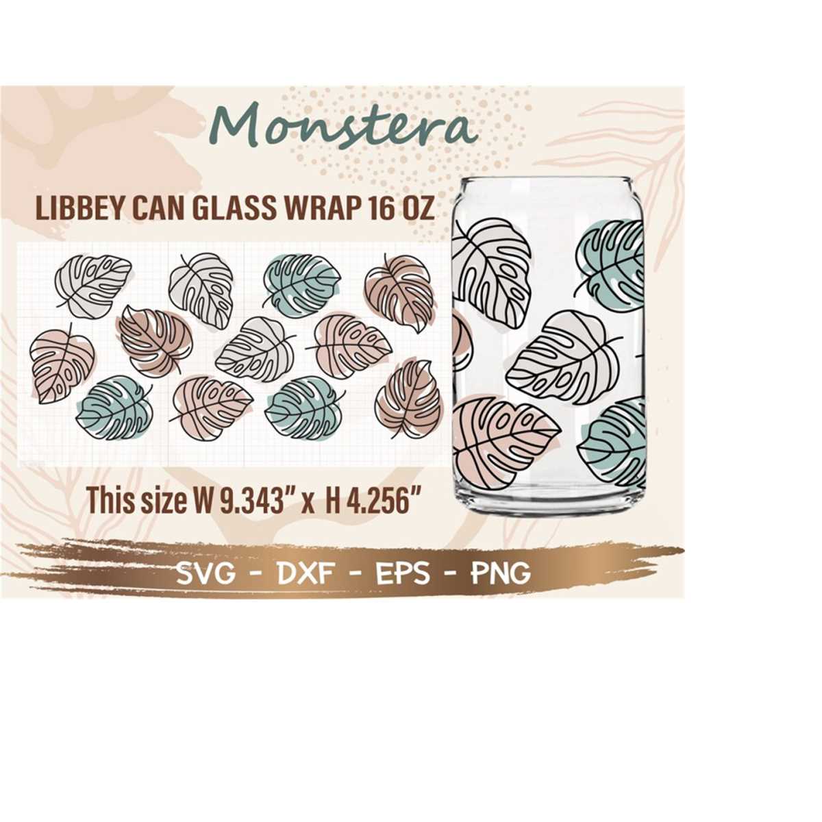 Monstera Libbey Can Glass Wrap svg, DIY for Libbey Can Shape | Inspire ...