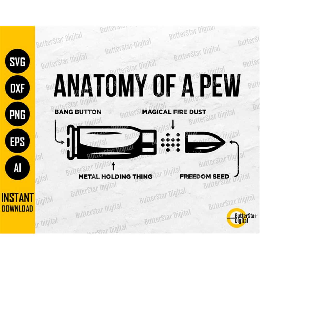 Anatomy Of A Pew SVG | Cute Funny Bullet T-Shirt Vinyl Decal - Inspire ...