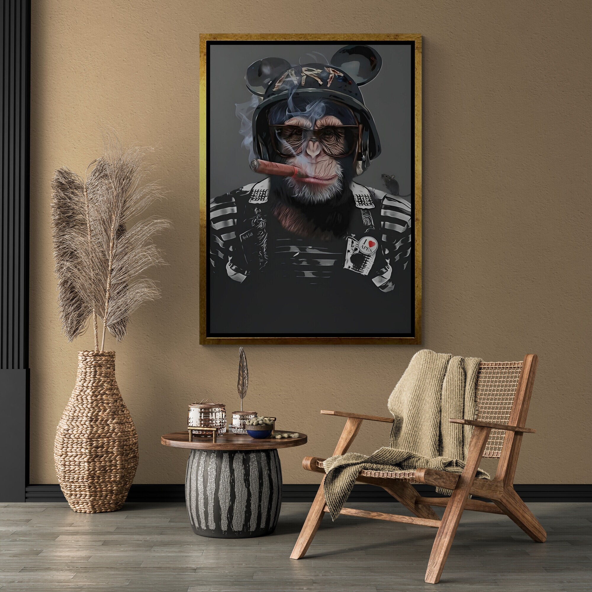 Artist Monkey Wall Art, Cigar Smoking Monkey Framed Canvas, | Inspire ...