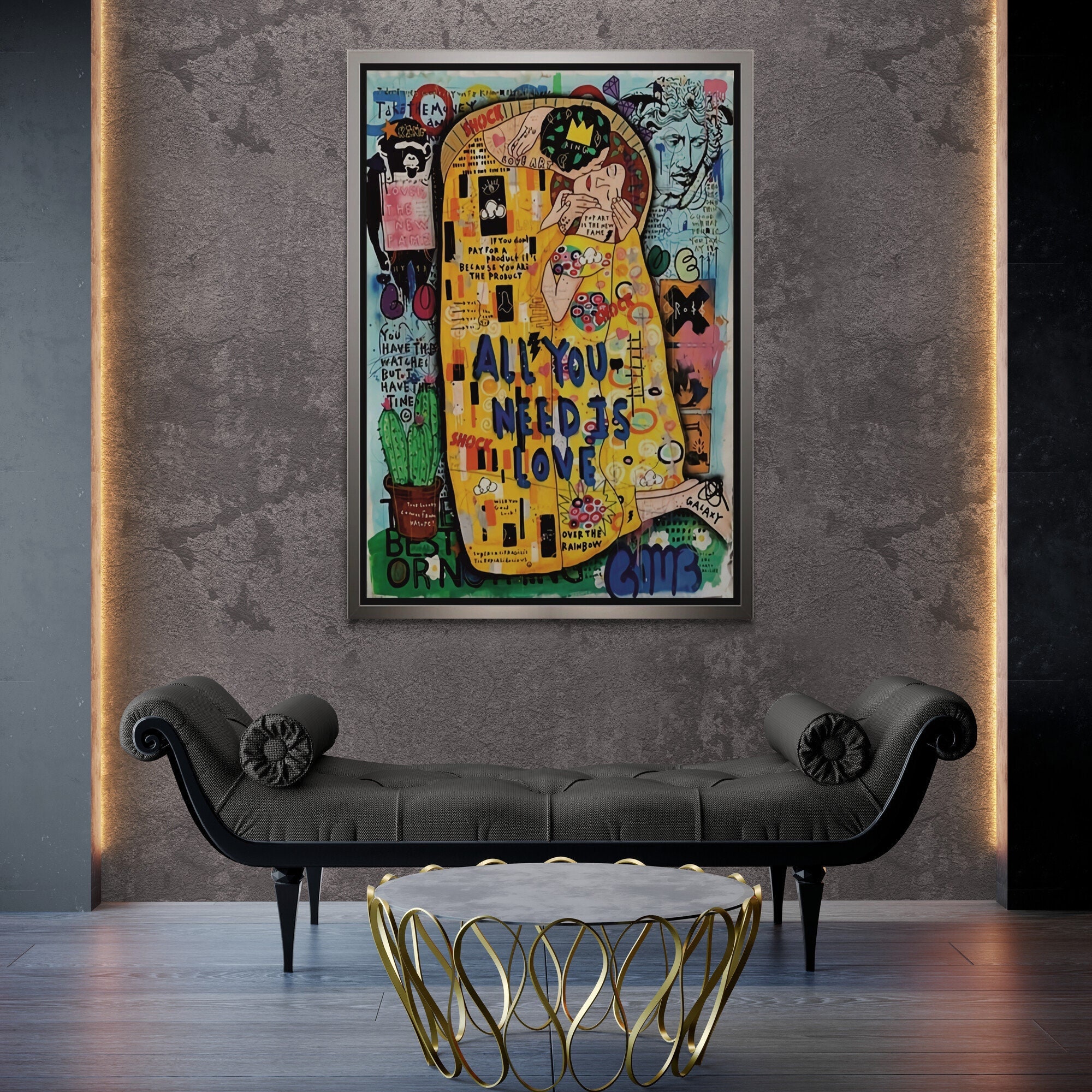 BANKSY Gustav Klimt The Kiss Wall Art, The Kiss Graffiti Fra - Inspire ...