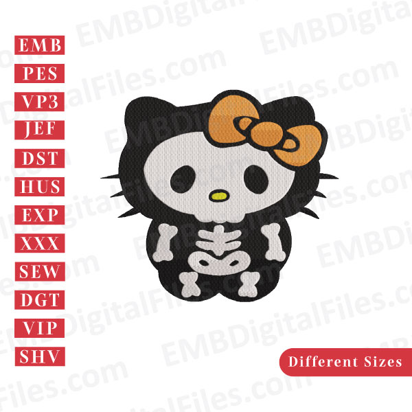 Hello Kitty skeleton Halloween embroidery PES file - Inspire Uplift