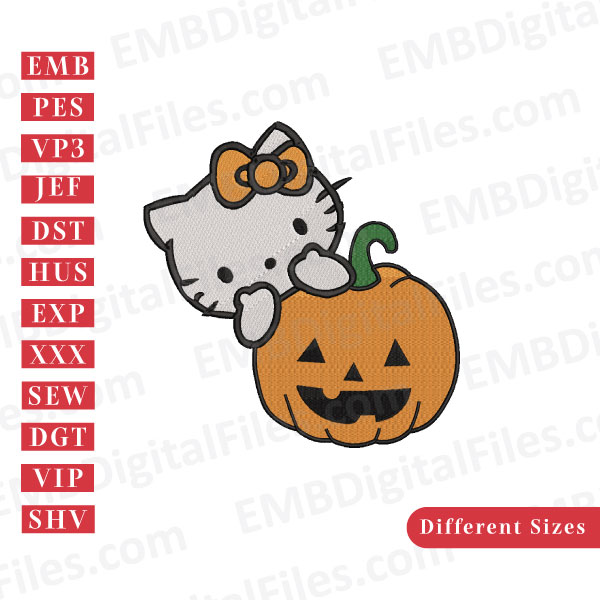 Pumpkin Hello Kitty Halloween embroidery PES file | Inspire Uplift
