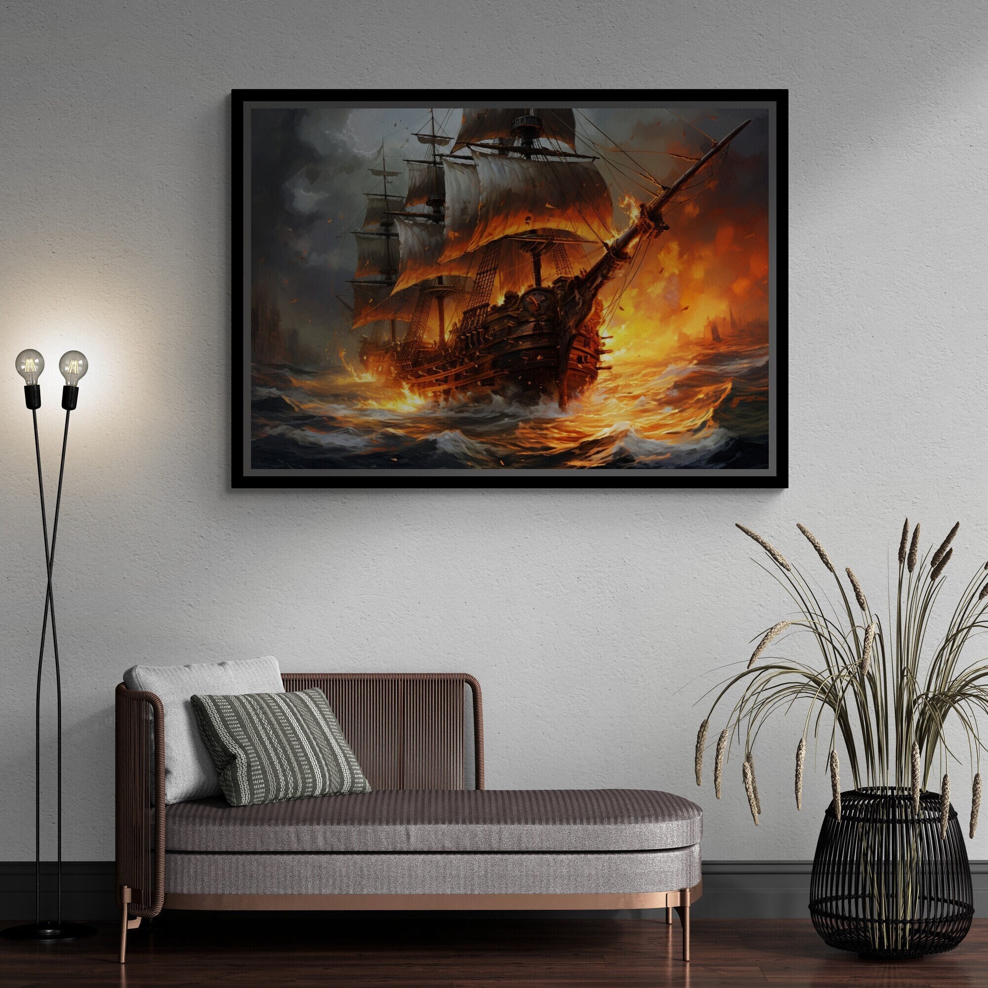 Pirate Ship Wall Art, Ship Battle Framed Canvas, Sailing Shi | Inspire Uplift
