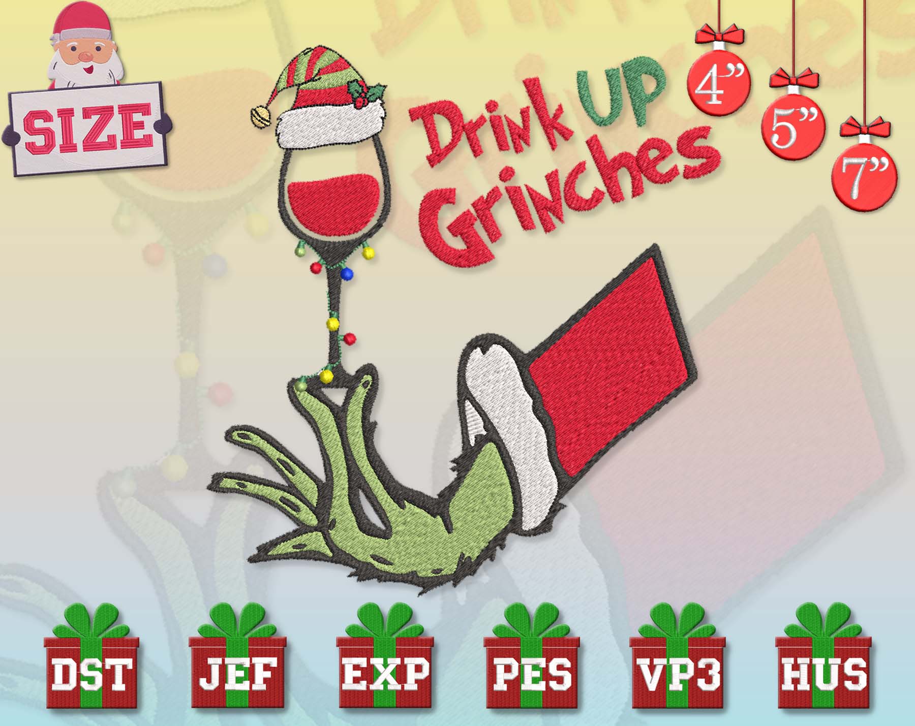 Drink Up Grin Embroidery, Christmas Embroidery Designs, Wine | Inspire ...