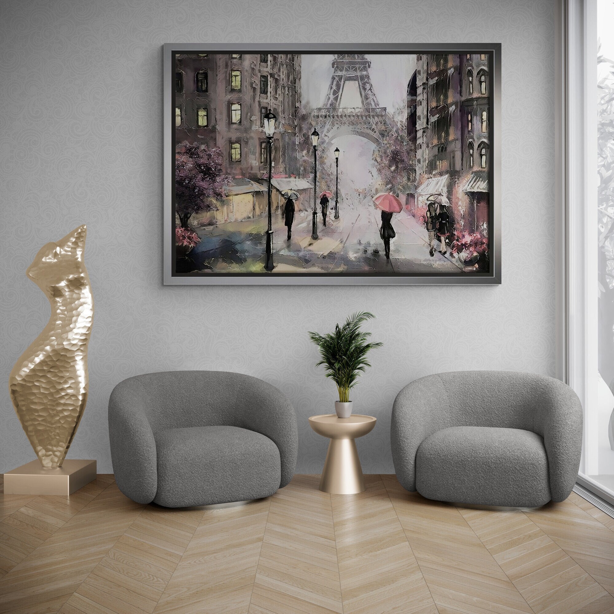 Paris Oil Painting Wall Art, Paris Framed Canvas, Eiffel Tow | Inspire ...