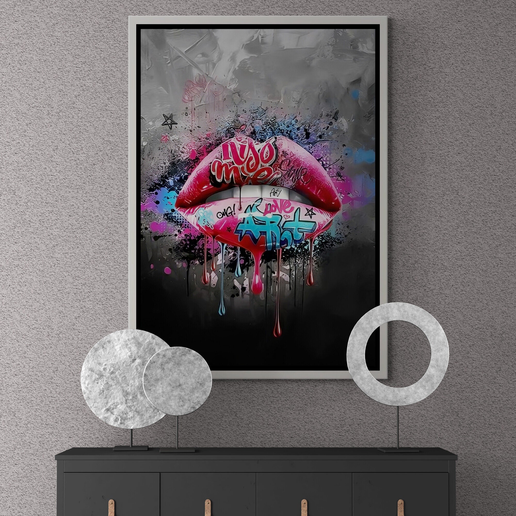 Pop Art Lips Framed Canvas, Lips Wall Art, Graffiti Lip Wall | Inspire ...