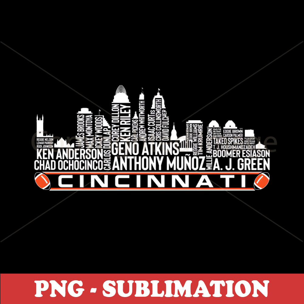 Cincinnati Football Legends - City Skyline - PNG Digital Dow - Inspire ...